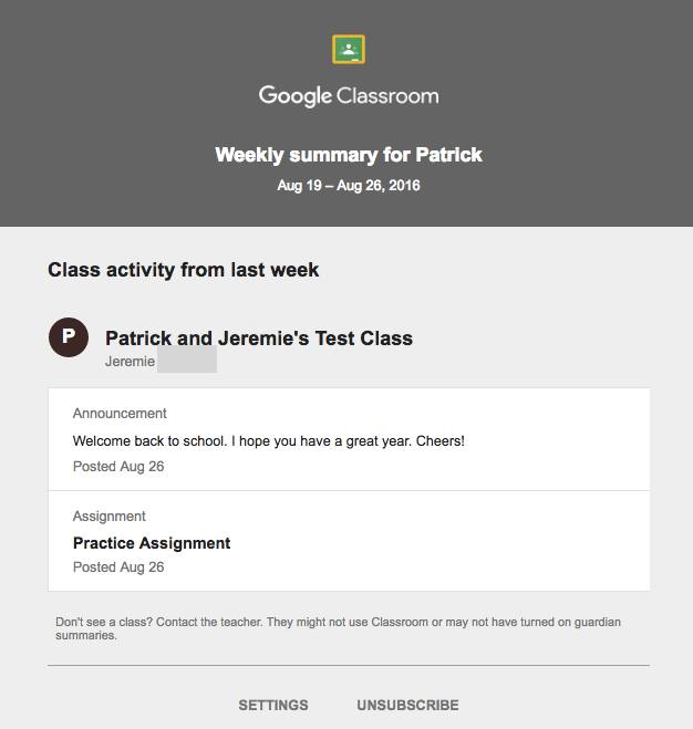 Google Classroom Parent/Guardian Weekly Summaries | Donovanscience